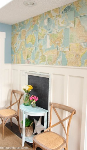 Tweaking the Entry Hall with DIY Faux Map Wallpaper | The Happy Housie