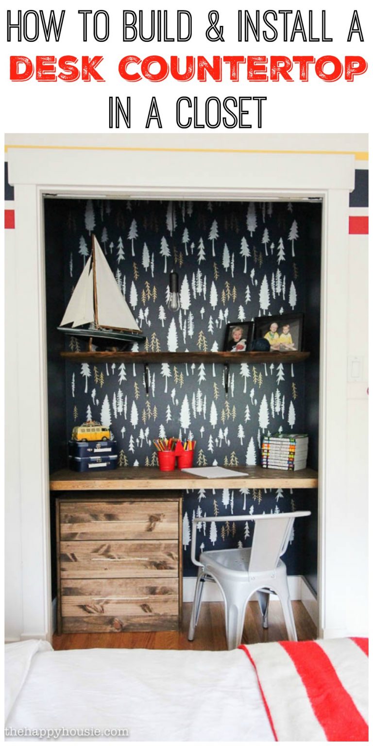 How to Build & Install a Desk Countertop in a Closet | The Happy Housie