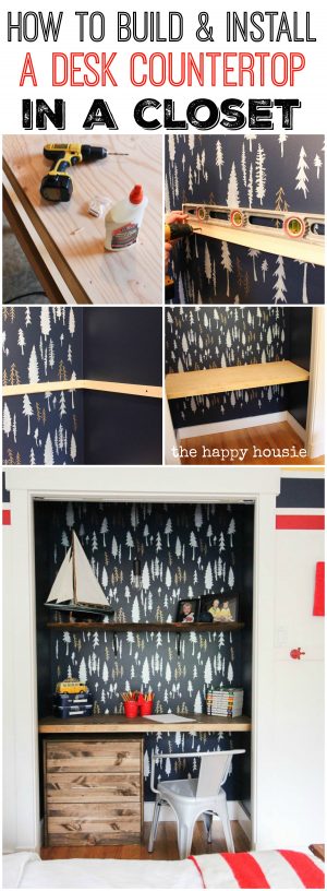 How to Build & Install a Desk Countertop in a Closet | The Happy Housie