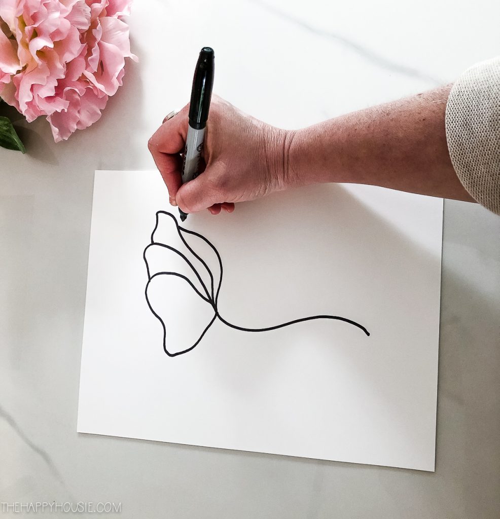 Simple DIY Peony Line Drawing with a Sharpie | The Happy Housie