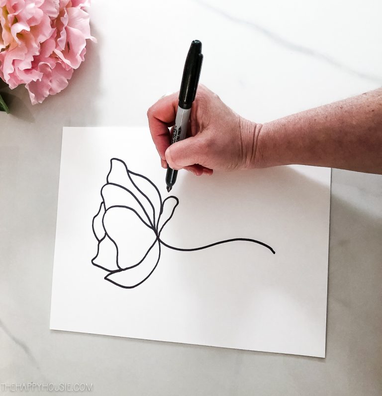 Simple DIY Peony Line Drawing with a Sharpie | The Happy Housie