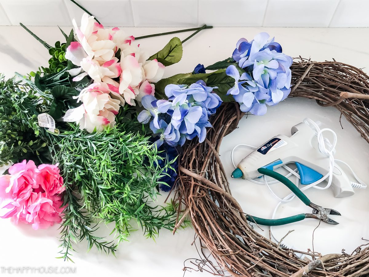Floral Explosion Summer Dollar Store Wreath DIY | The Happy Housie